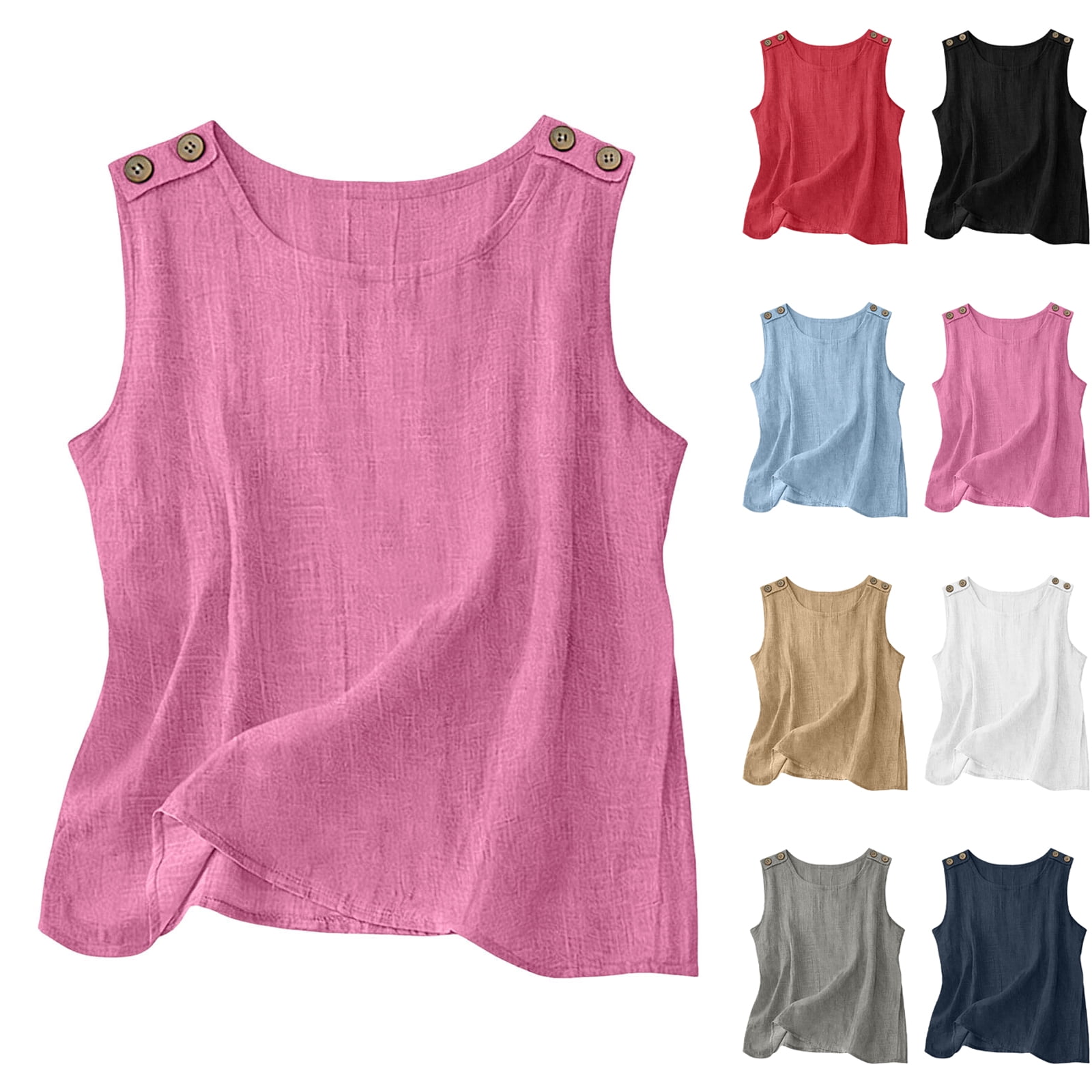 Bbyeadc Linen Tank Tops for Women Summer 2026 Casual Comfy Sleeveless ...