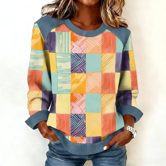 Bbyeadc Long Sleeve Shirts for Women Top Multi-Color Denim Collar ...