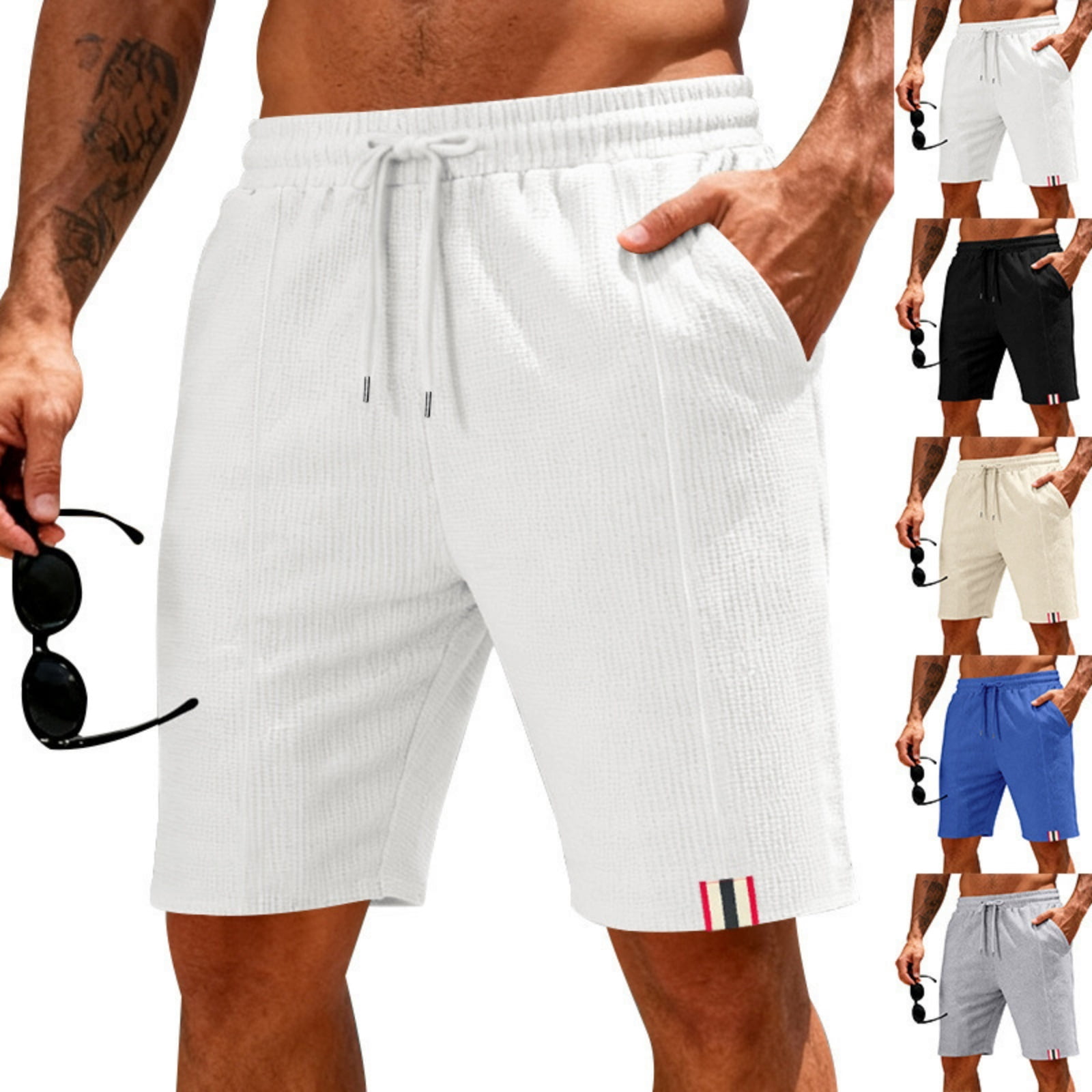 Bbyeadc Men’s Athletic Shorts with Drawstring Waistband Waffle Casual ...