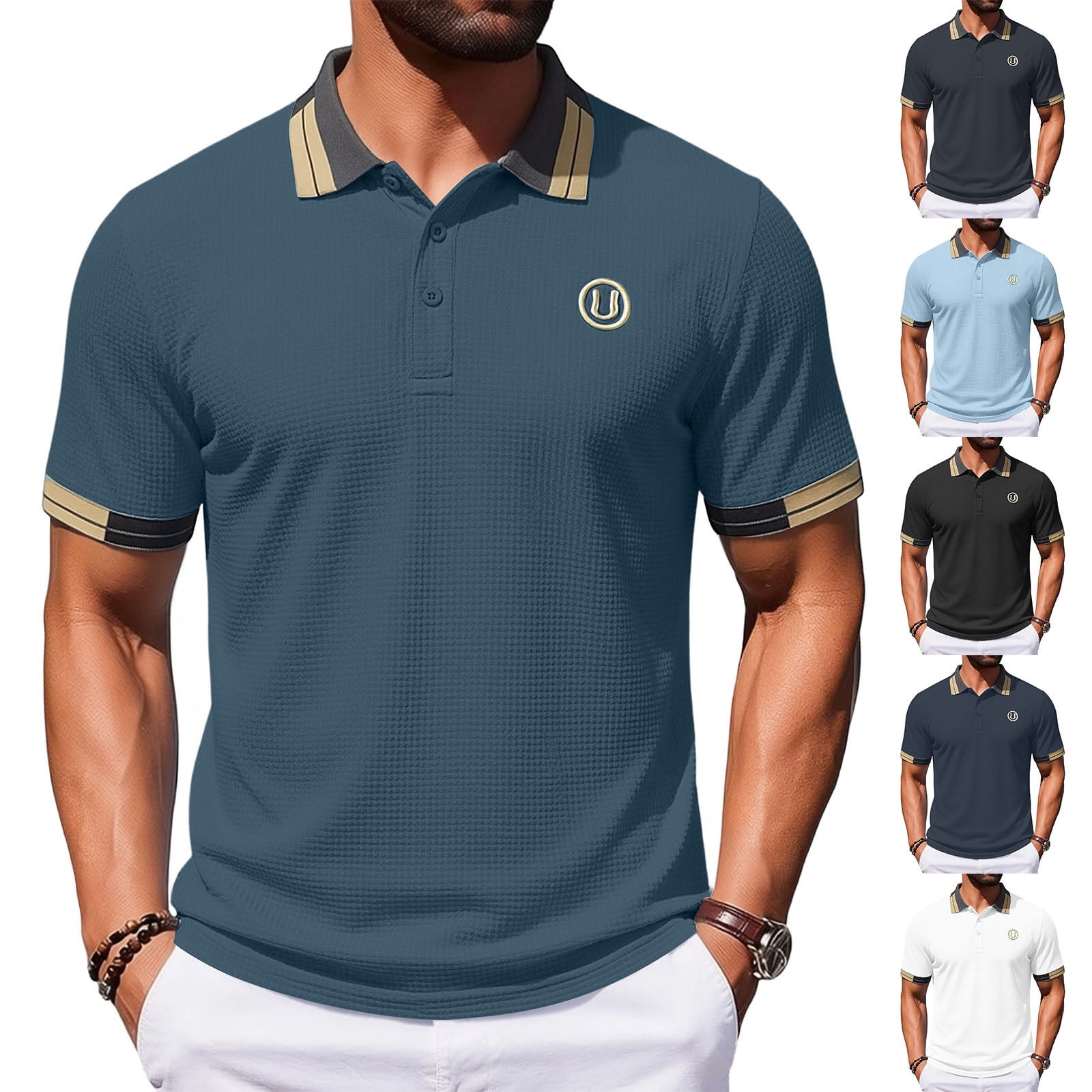 Bbyeadc Men's Golf Shirt Casual Lapel Short Sleeve Tops Quarter Button ...