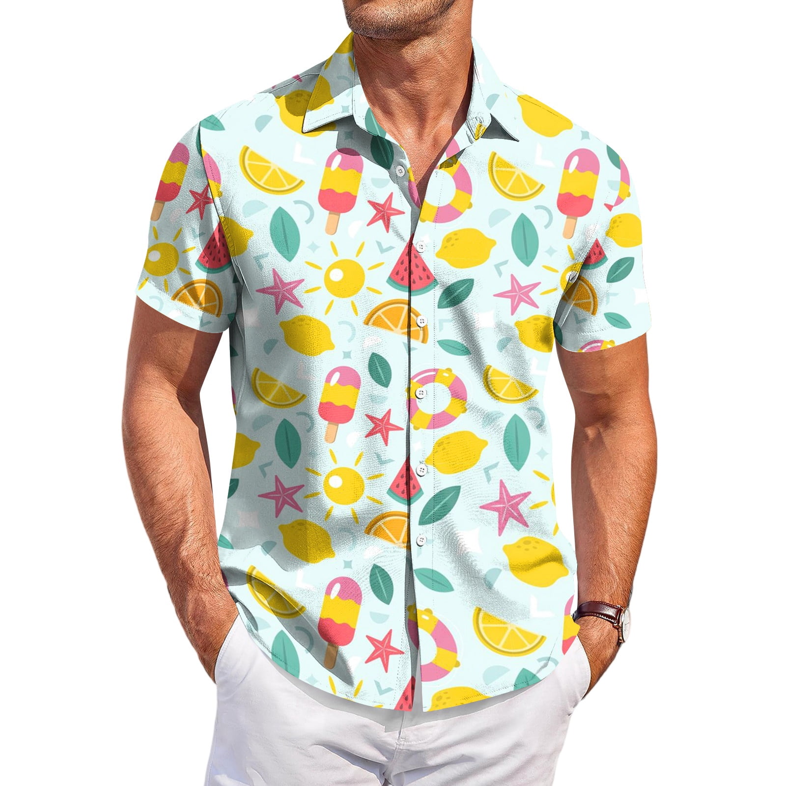 Bbyeadc Men's Hawaiian Shirt Short Sleeve, Tropical Beach Floral Shirts ...
