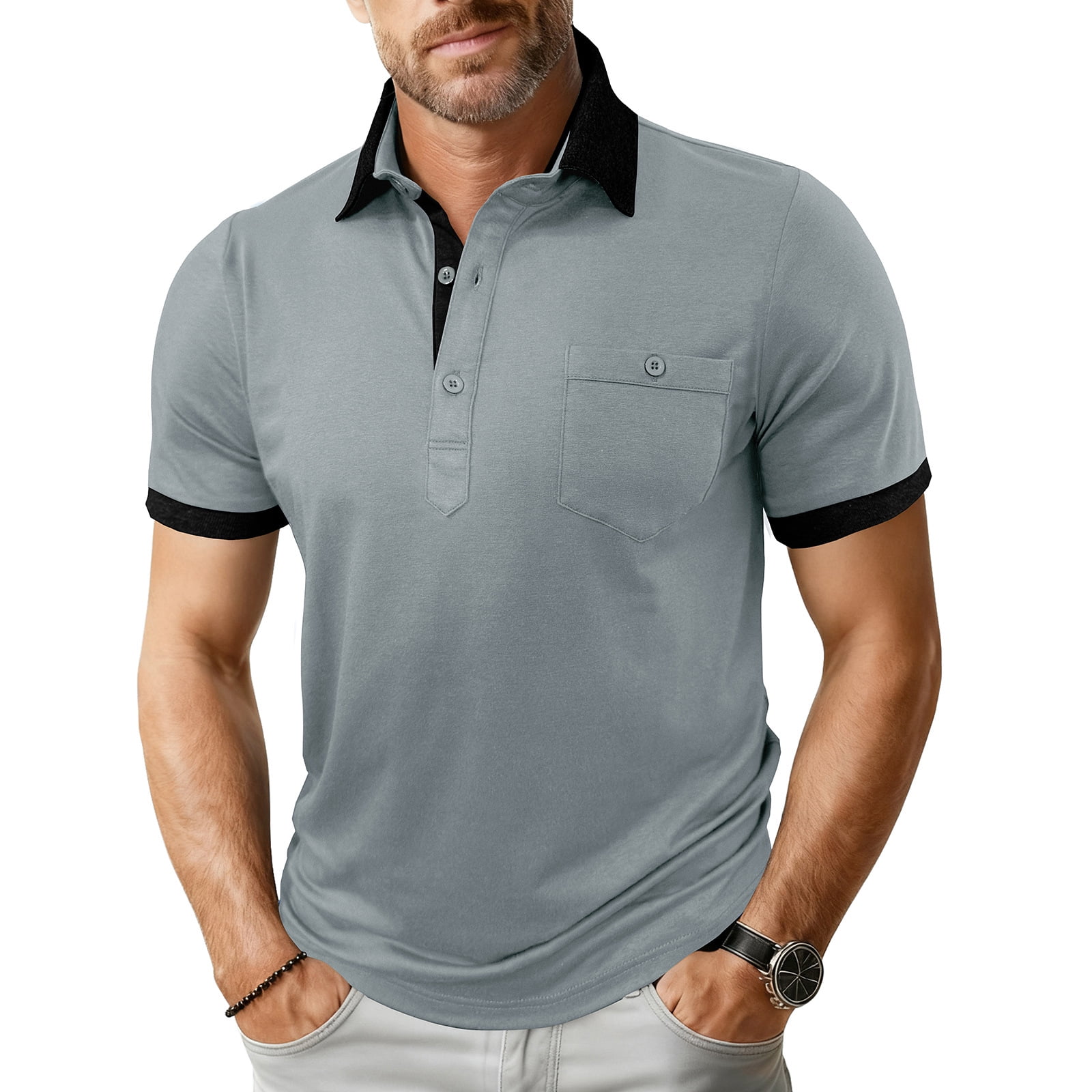 Bbyeadc Mens Golf Shirt Short Sleeve Moisture Wicking Top Button ...