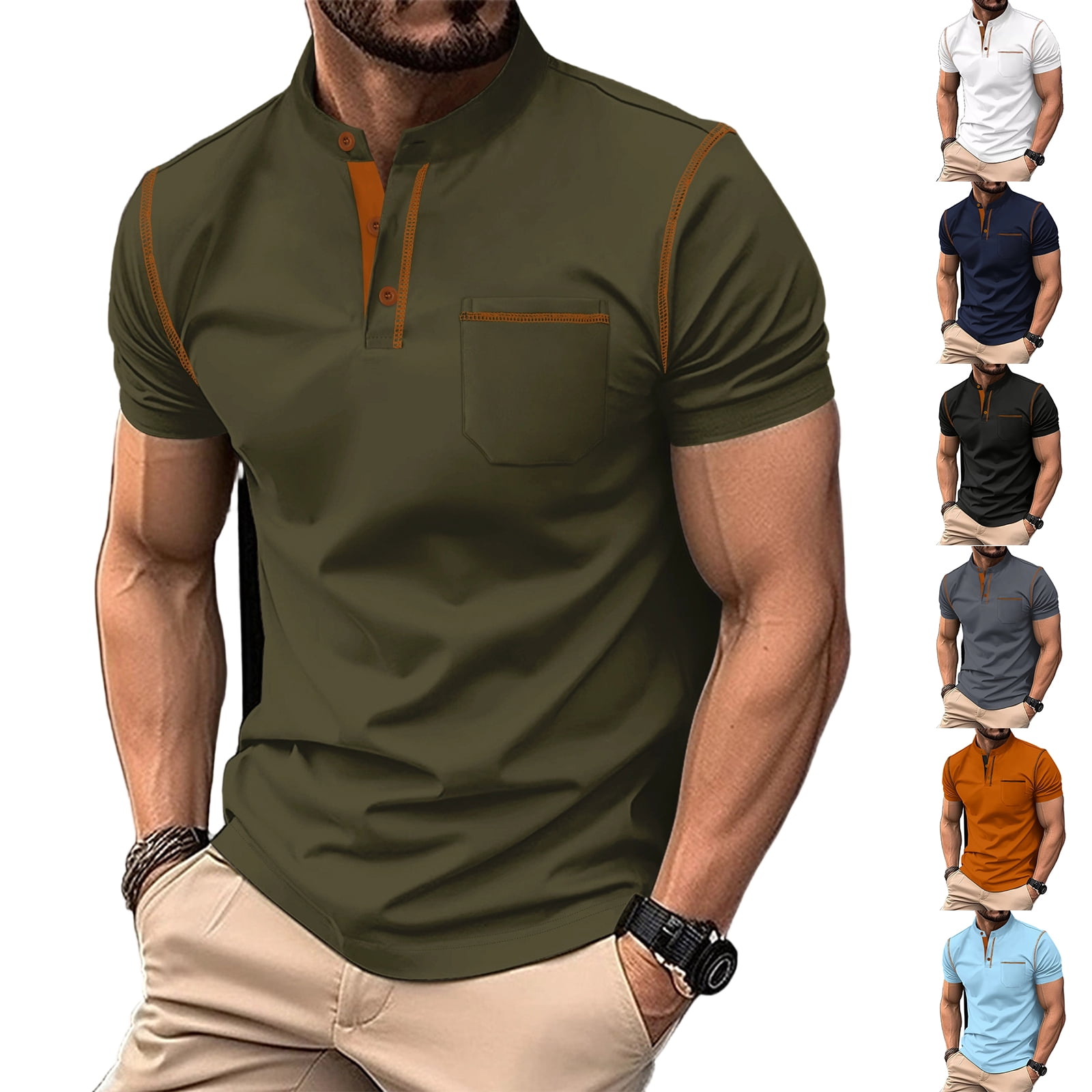 Bbyeadc Mens Shirts Mandarin Collar Casual Performance Short Sleeve ...