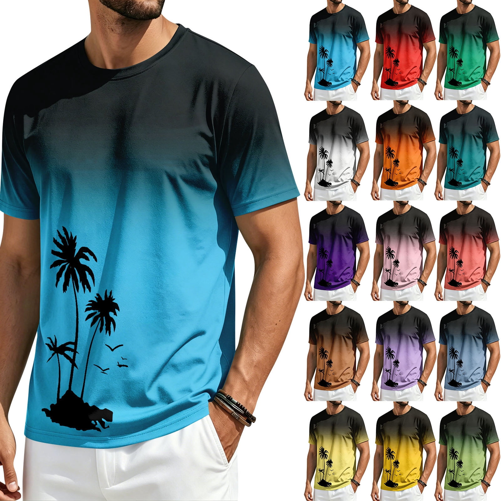 Bbyeadc Mens Short Sleeve T-Shirts Casual Graphic Gradient Printed Tee ...