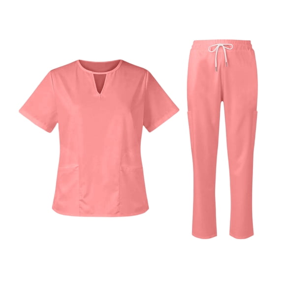 Bbyeadc Nurse Scrubs for Women Set Short Sleeve Keyhole Neck Scrub Top ...