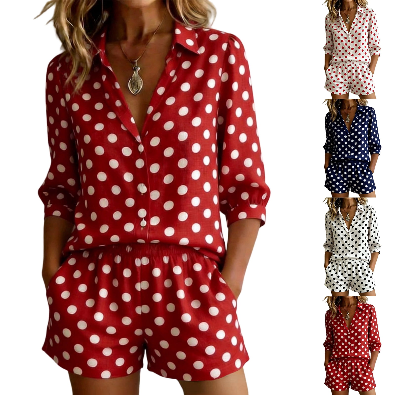 Bbyeadc Outfits for Women 2 Piece Sets V Neck Button Down 3/4 Sleeve ...