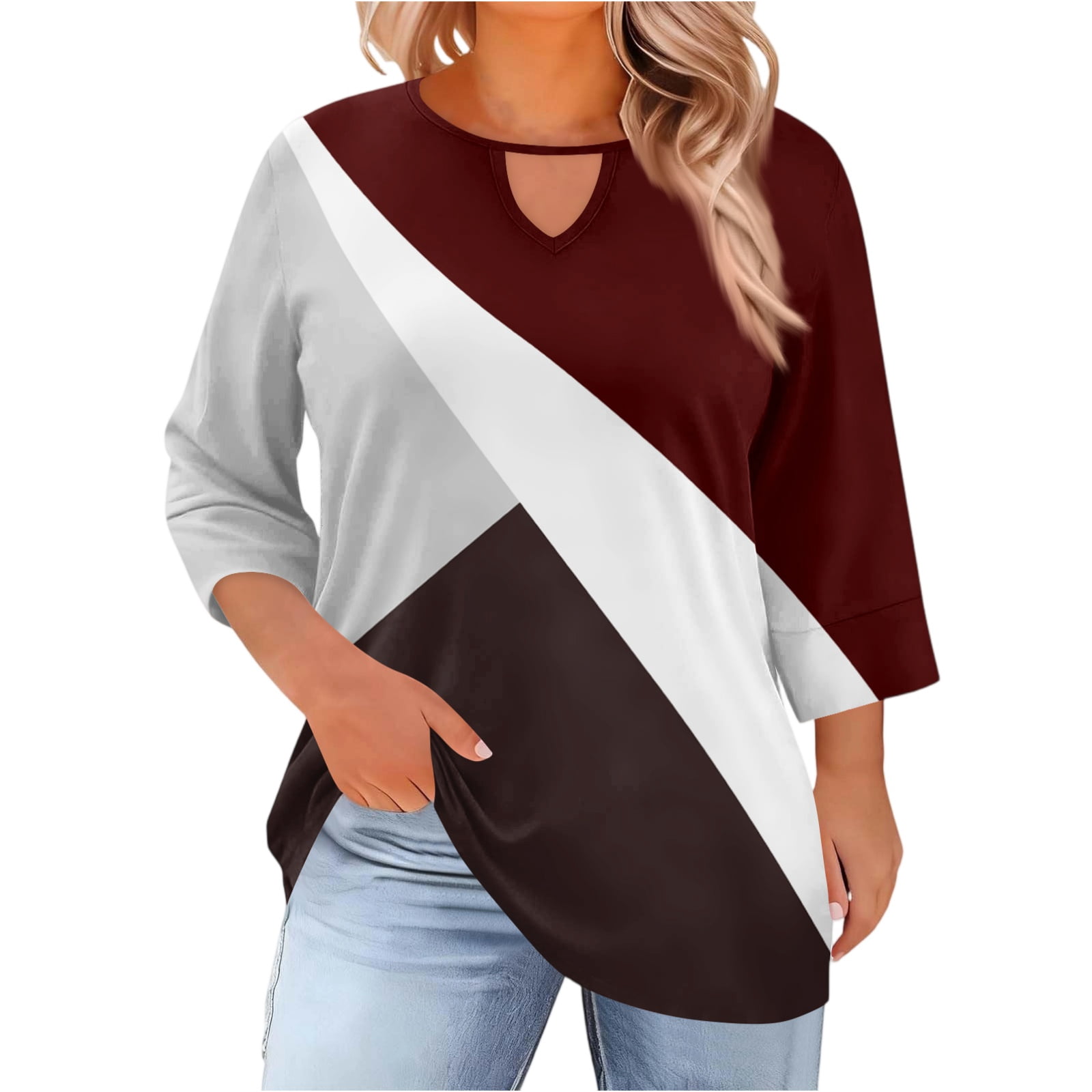 Bbyeadc Oversize Blouses for Women Dressy Casual 3/4 Length Sleeve ...