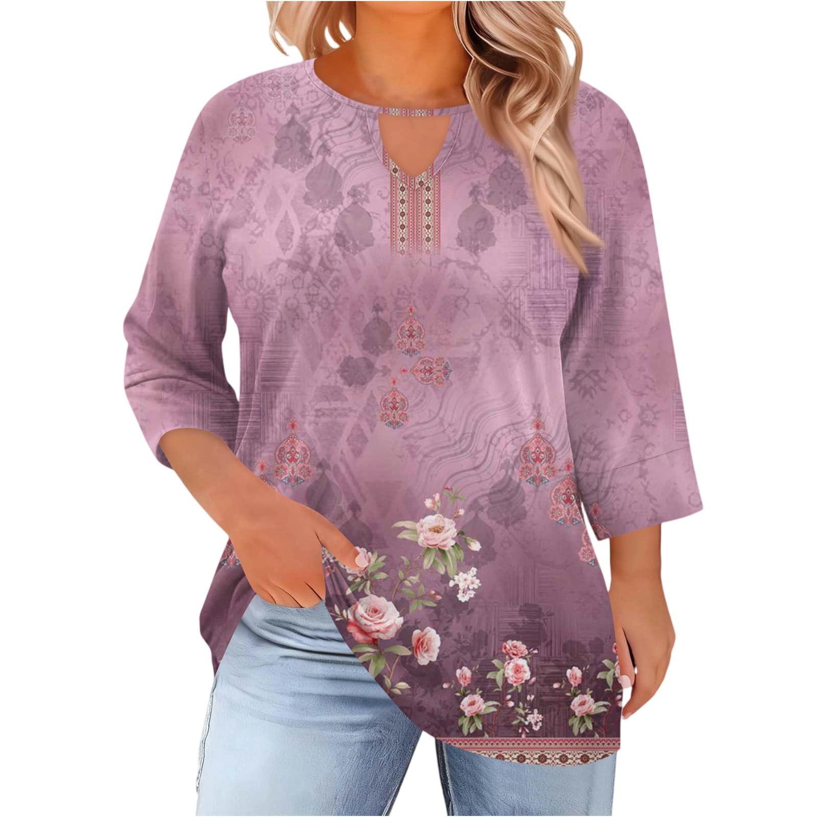 Bbyeadc Oversize Women's Blouses Dressy Casual 3/4 Length Sleeve ...