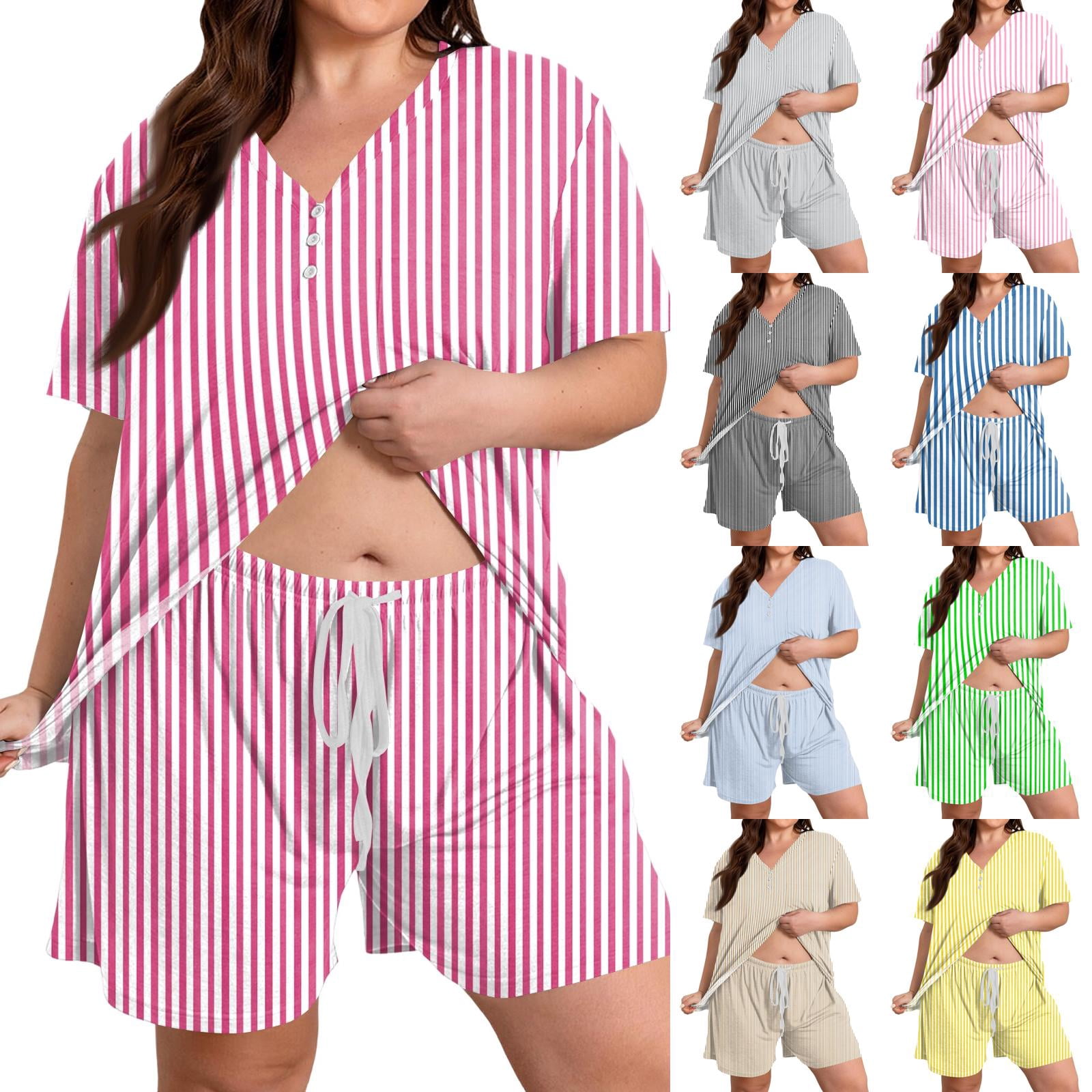 Bbyeadc Pajamas for Women Set Sleepwear Set Summer Short Sleeve Top and ...