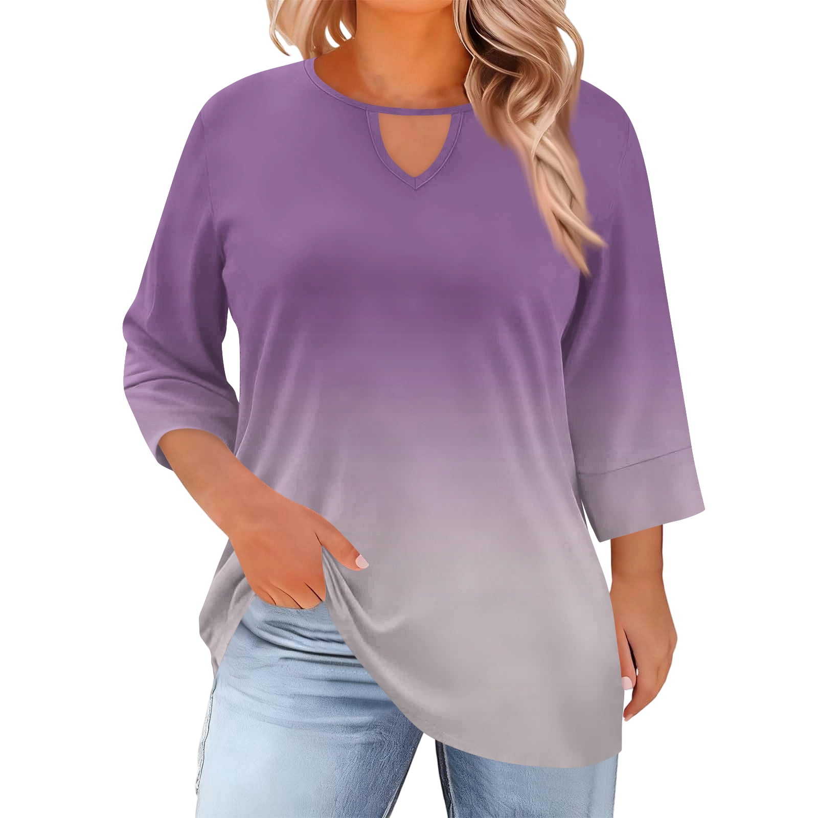 Bbyeadc Plus Size Blouse Tops for Women 3/4 Length Sleeve Collared ...