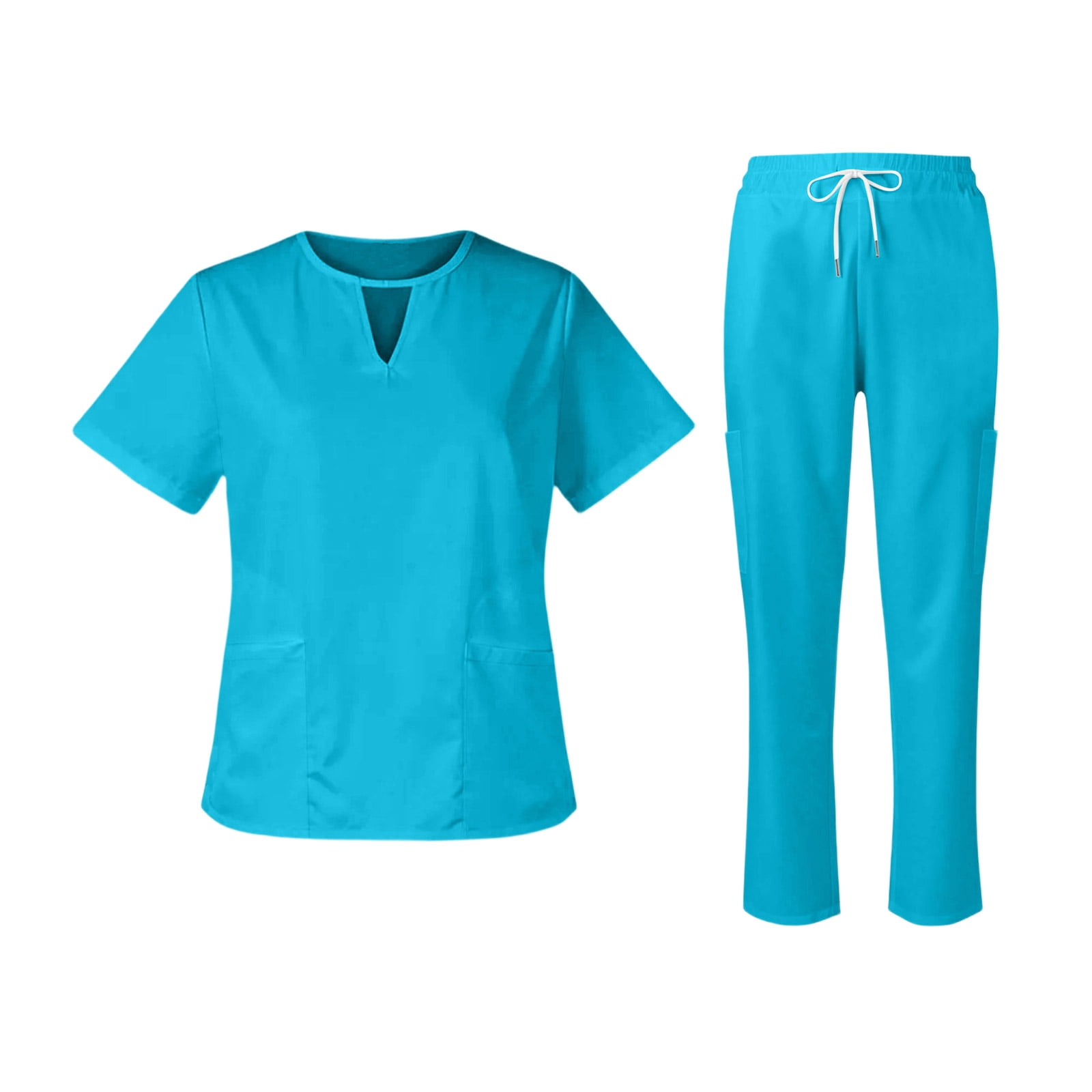 Bbyeadc Scrub Sets for Woman Short Sleeve Keyhole Neck Medical Scrub ...