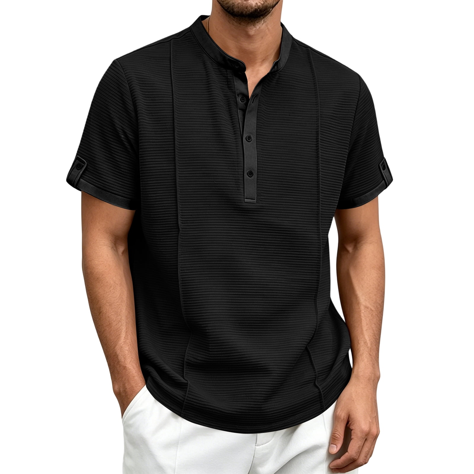 Bbyeadc Shirt for Men Casual Henley Tee Shirt Short Sleeve Band Collar ...