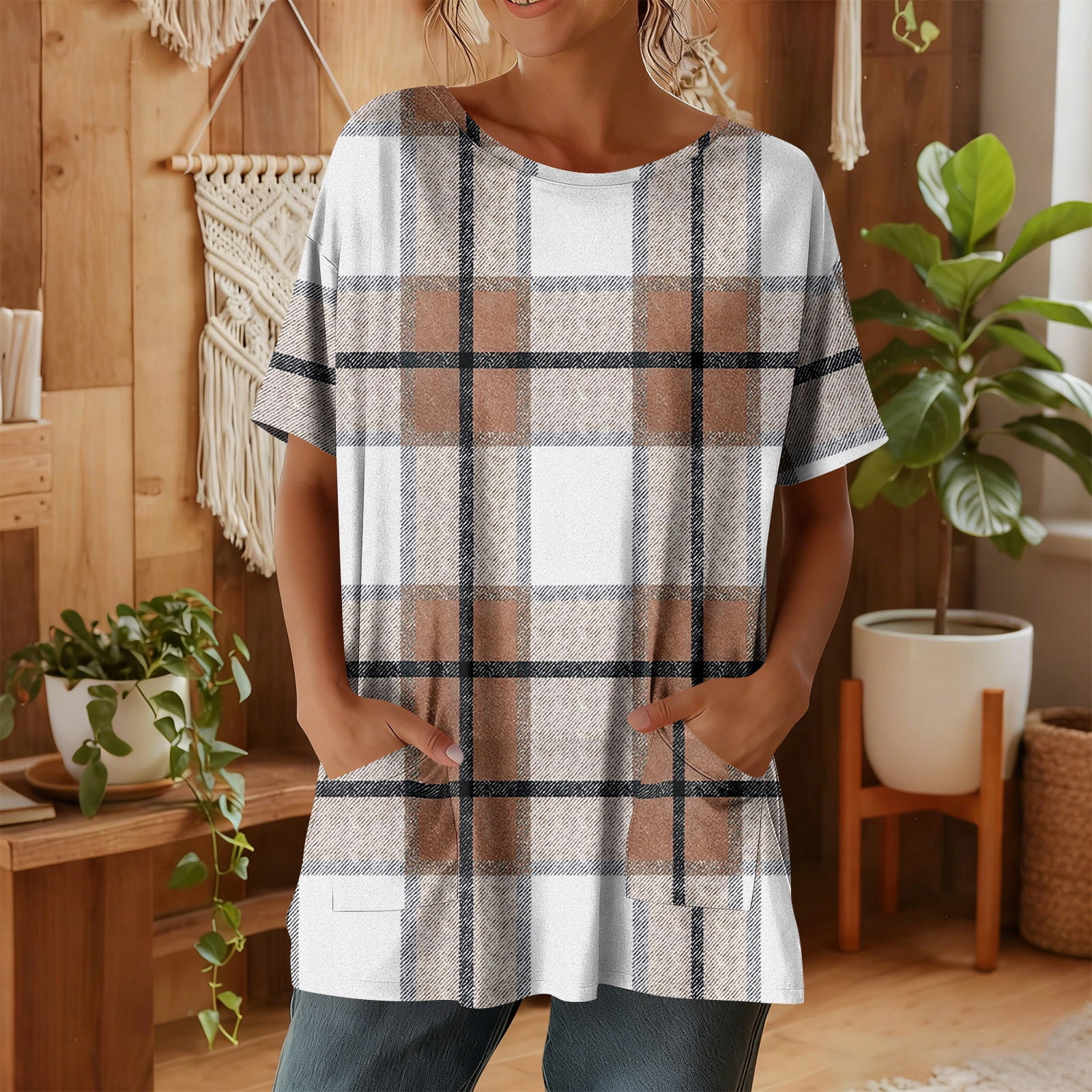 Bbyeadc Short Sleeve Shirts for Women Round Neck Tee Color Block Knit ...