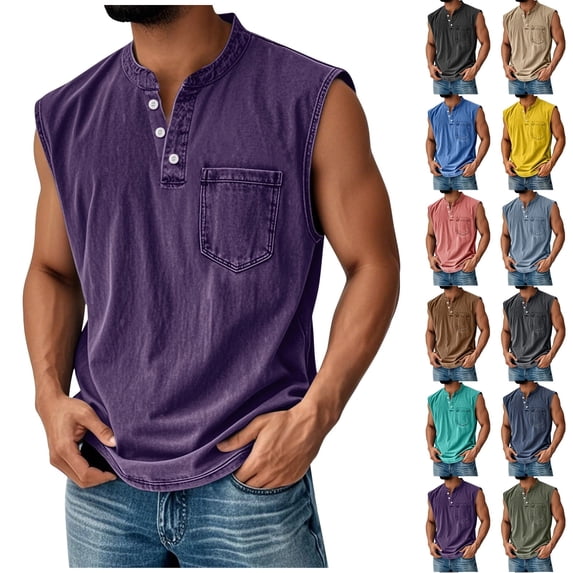 Bbyeadc Sleeveless Shirt for Men Henley Summer Tank Tops Casual ...