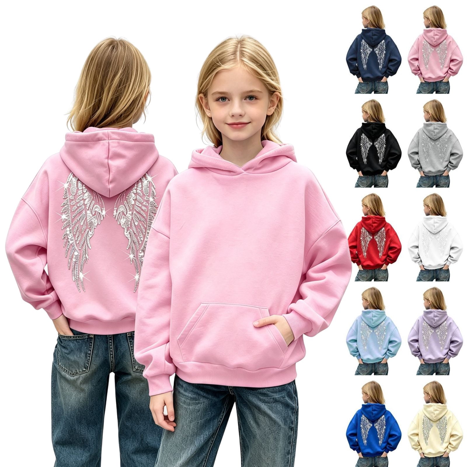 Bbyeadc Sweatshirt for Kids Rhinestone Cozy Soft Cotton Hooded Long ...