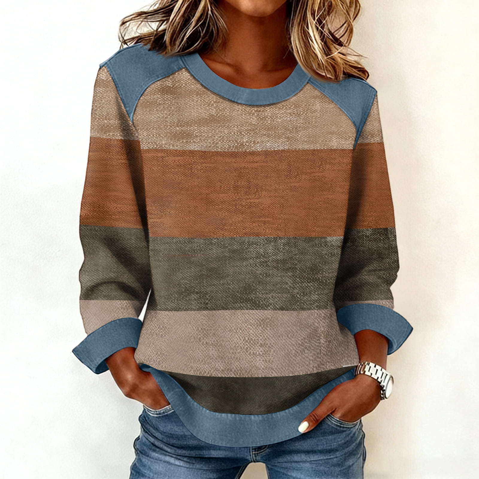 Bbyeadc Sweatshirt for Women Long Sleeve Top Vintage Waffle Collar Jean ...