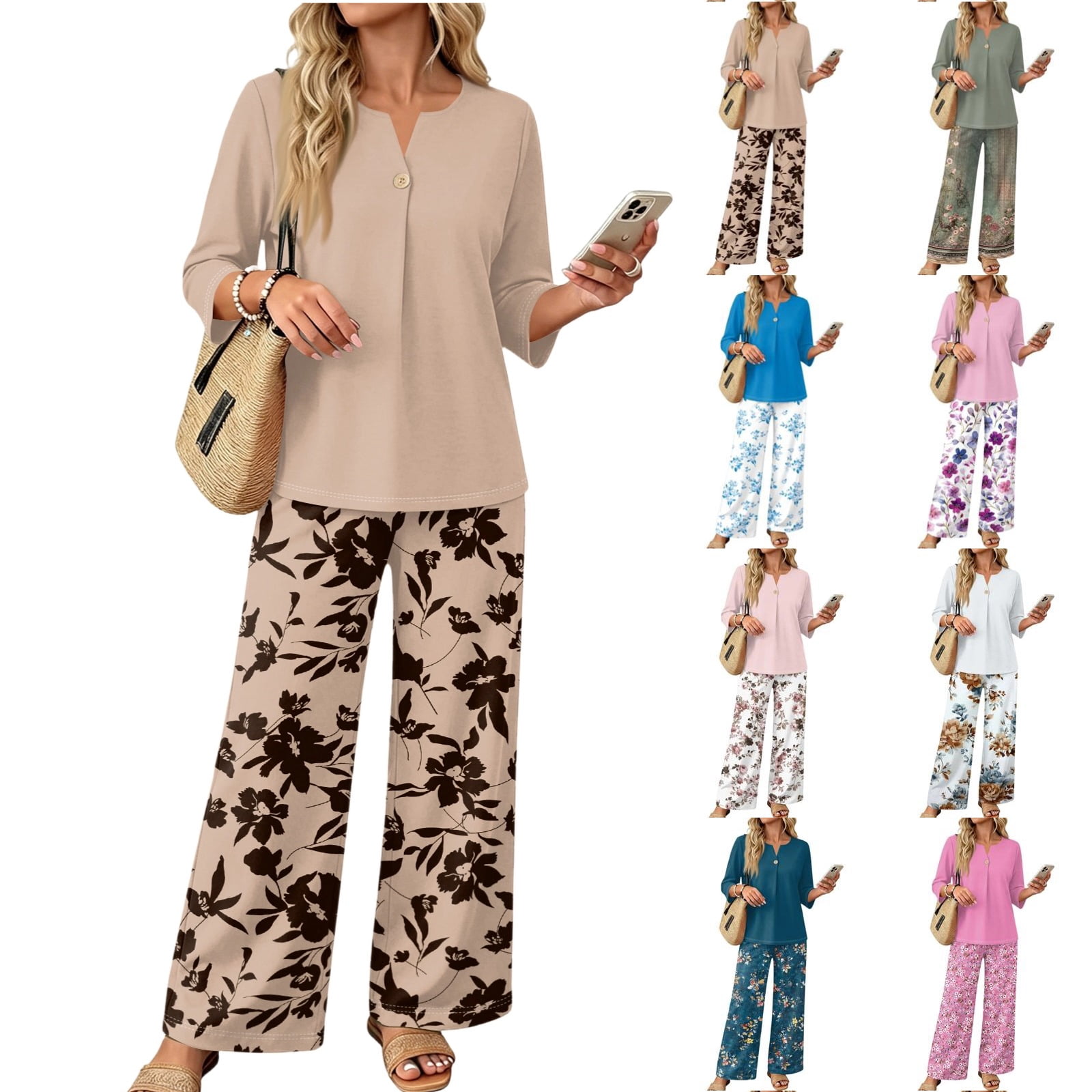 Bbyeadc Two Piece Lounge Sets for Women Summer Outfits V Neck 3/4 ...