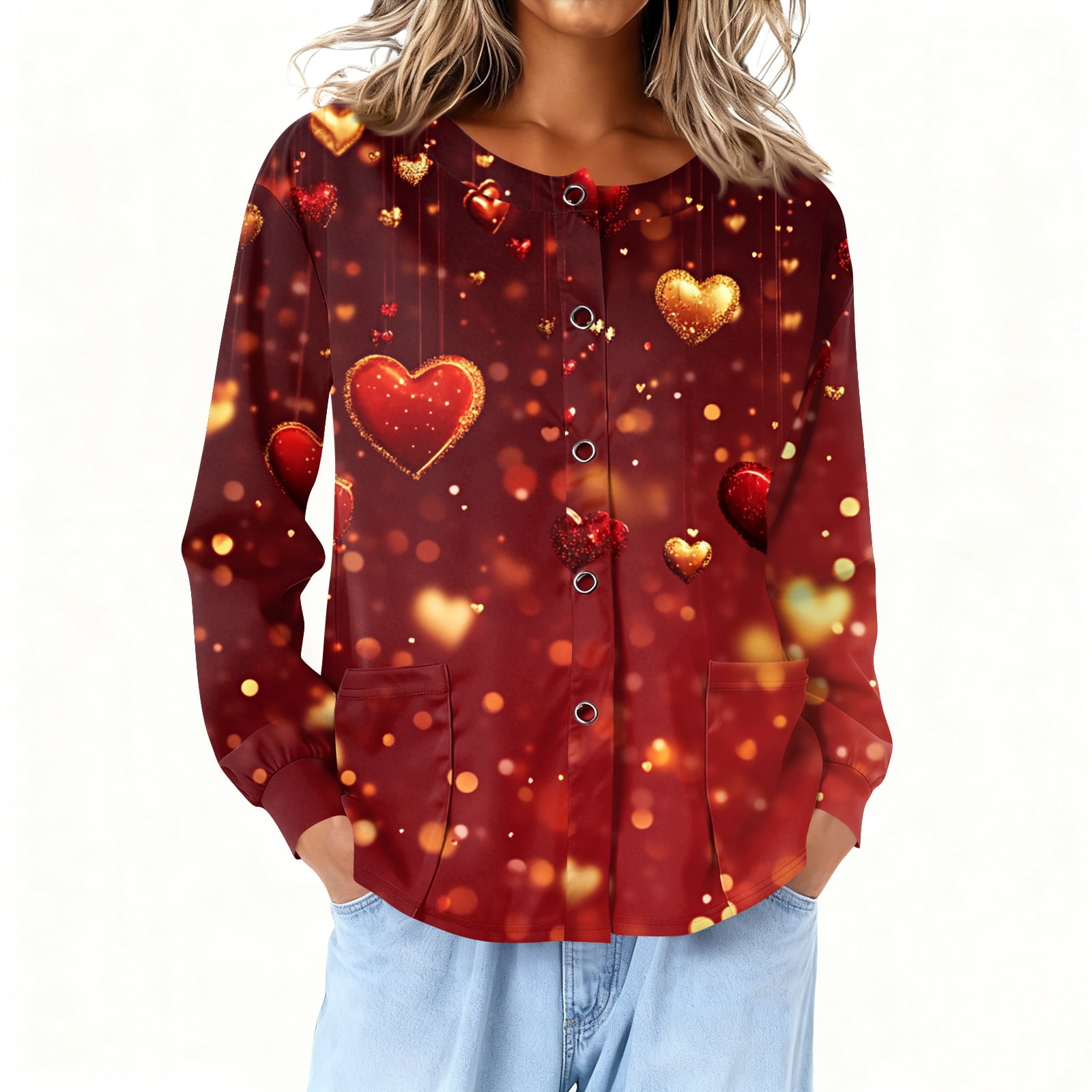 Bbyeadc Valentine's Day Plus Size Shirt for Women Long Sleeve Collared ...