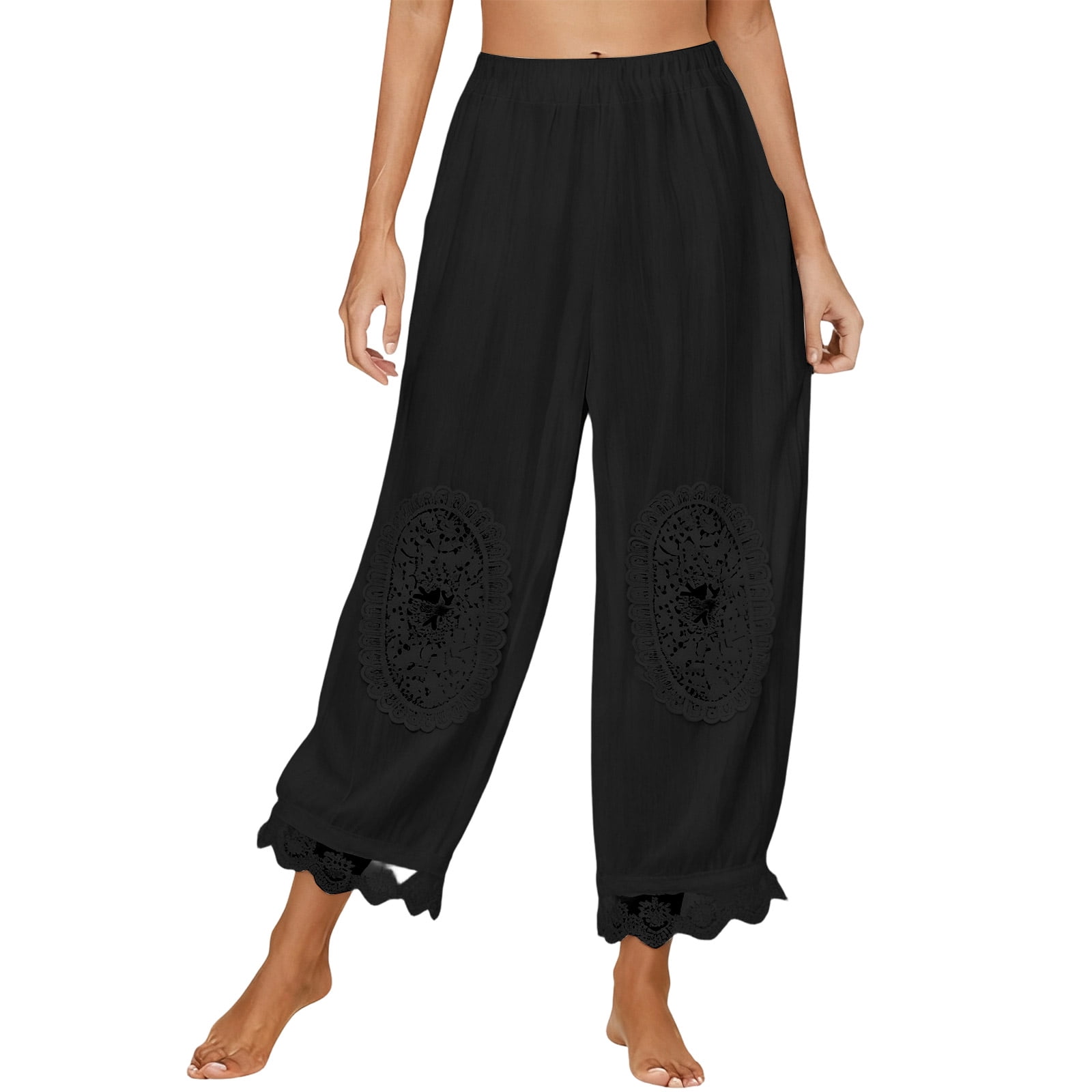 Bbyeadc Wide Leg Pajma Pants Woman Linen Ruffle Pajama Pants Baggy Lace ...