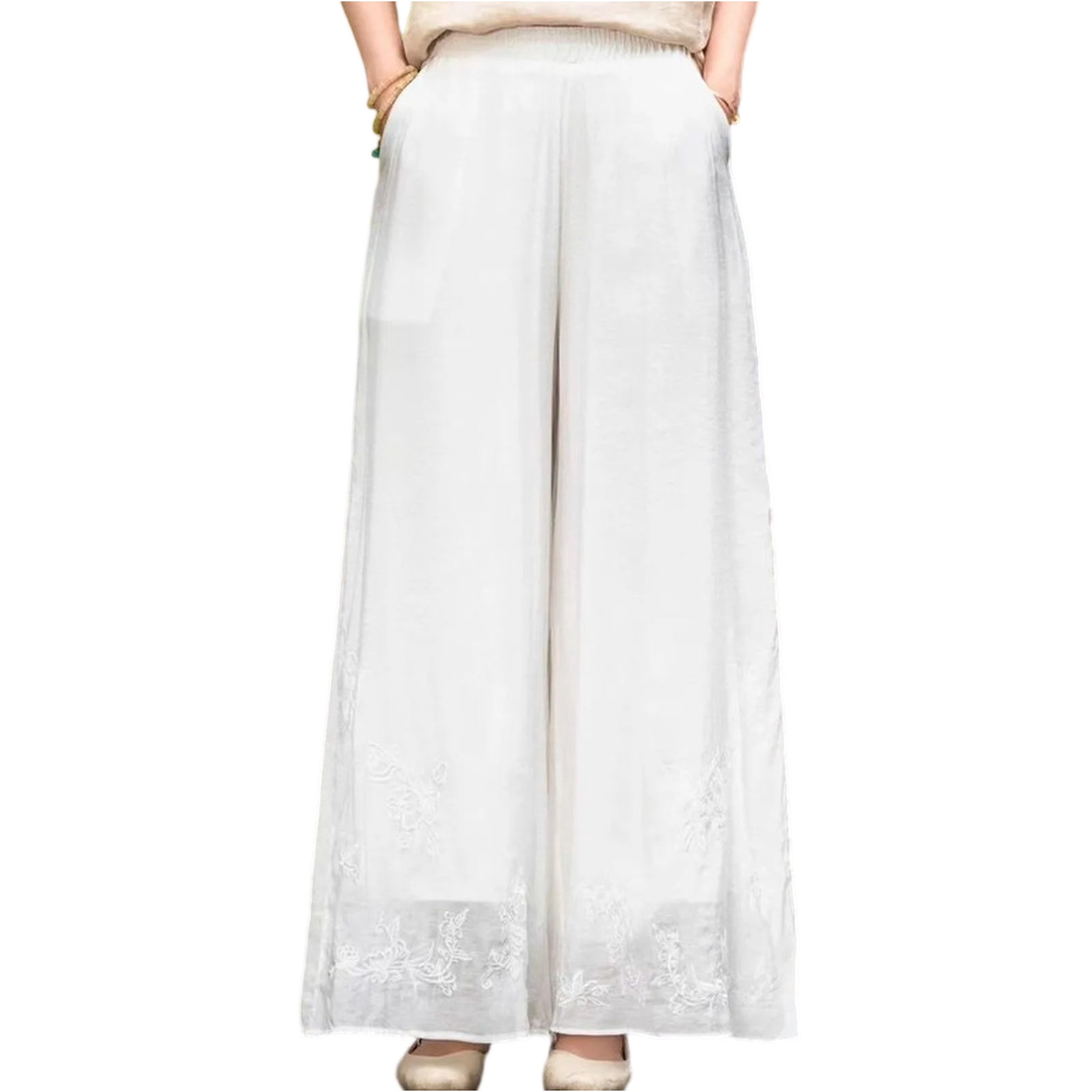 Bbyeadc Wide Leg Pants Woman Double-Layer Linen Pajama Pants Loose ...