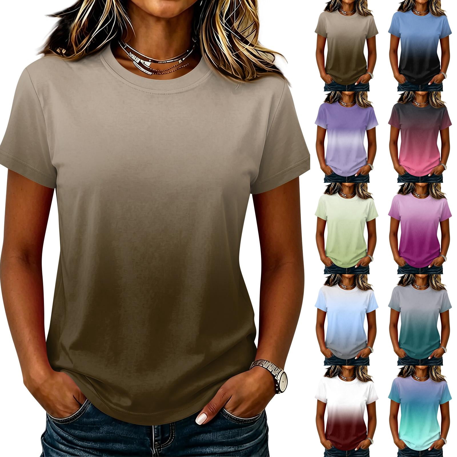 Bbyeadc Women Short Sleeve Tops Summer Basic Tee Wrinkle-Free Trendy ...