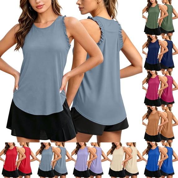 Bbyeadc Women Summer Workout Tank Tops Ruffle Sleeveless Racerback ...