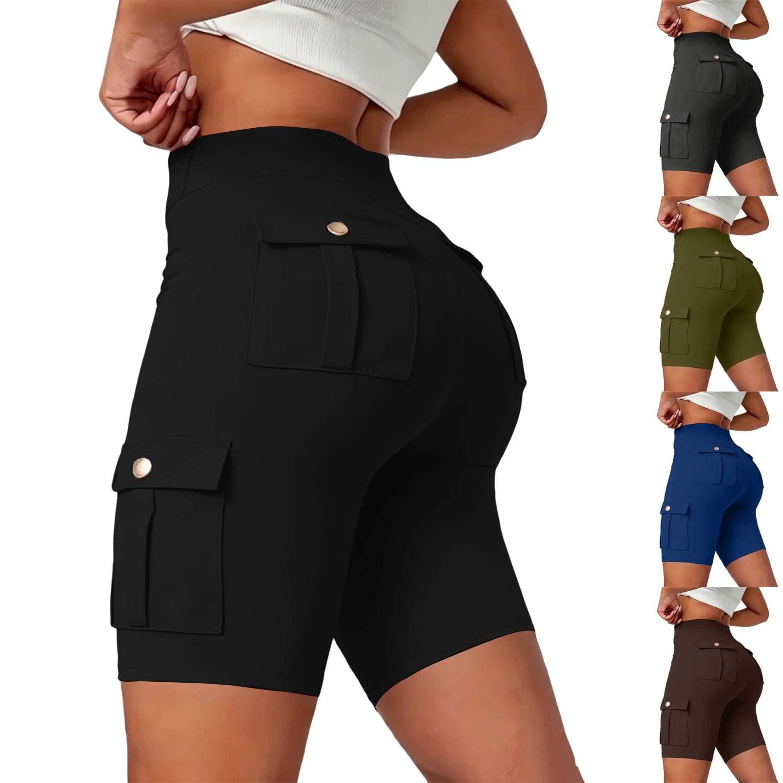 Bbyeadc Women Workout Biker Shorts with Cargo Pockets Butt Lifting High ...