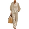 Bbyeadc Women's Batwing Sleeve Linen Cotton Two-Piece Set Casual Shirt ...