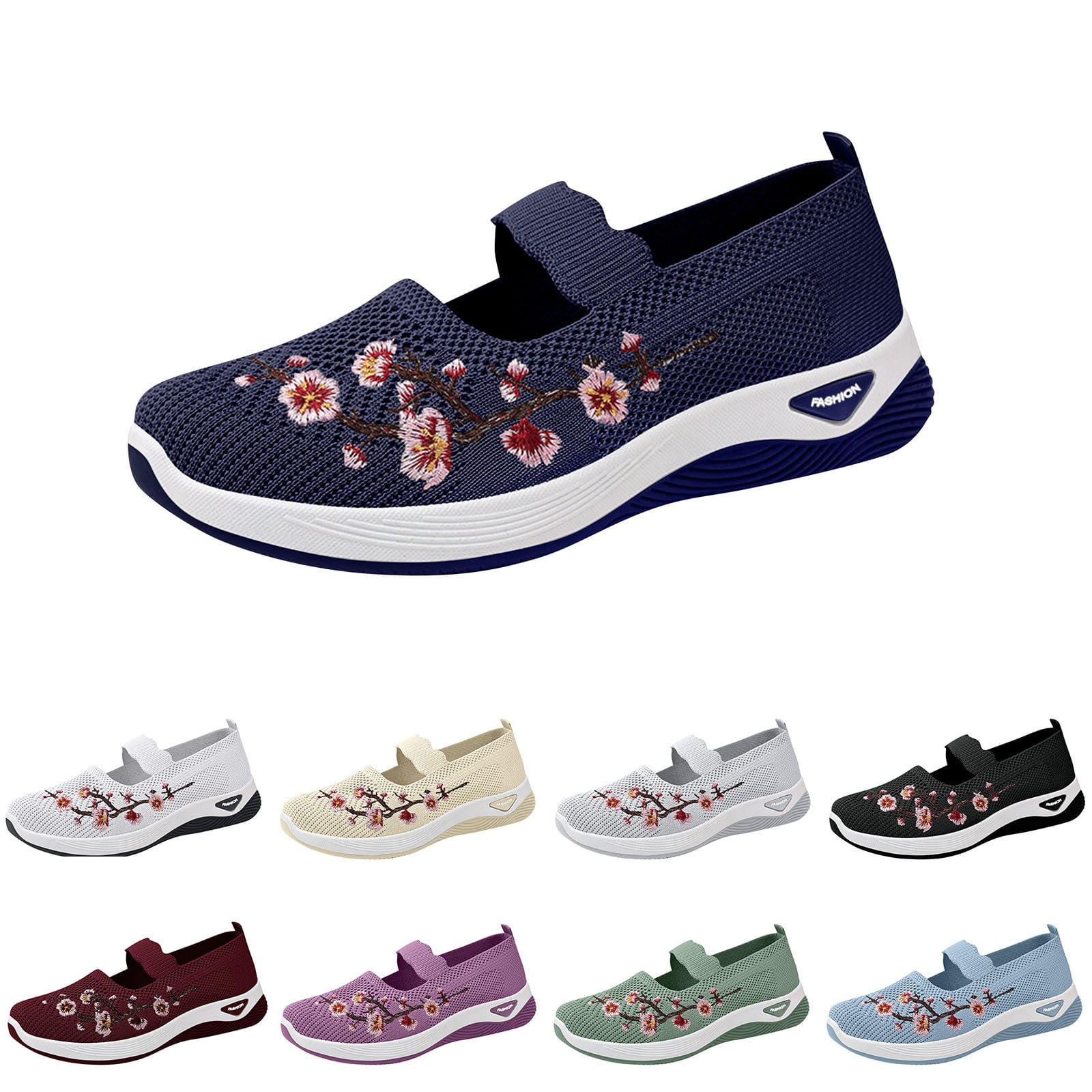 Bbyeadc Women's Shoes Floral Embroidered Mesh Slip-On Shoes ...