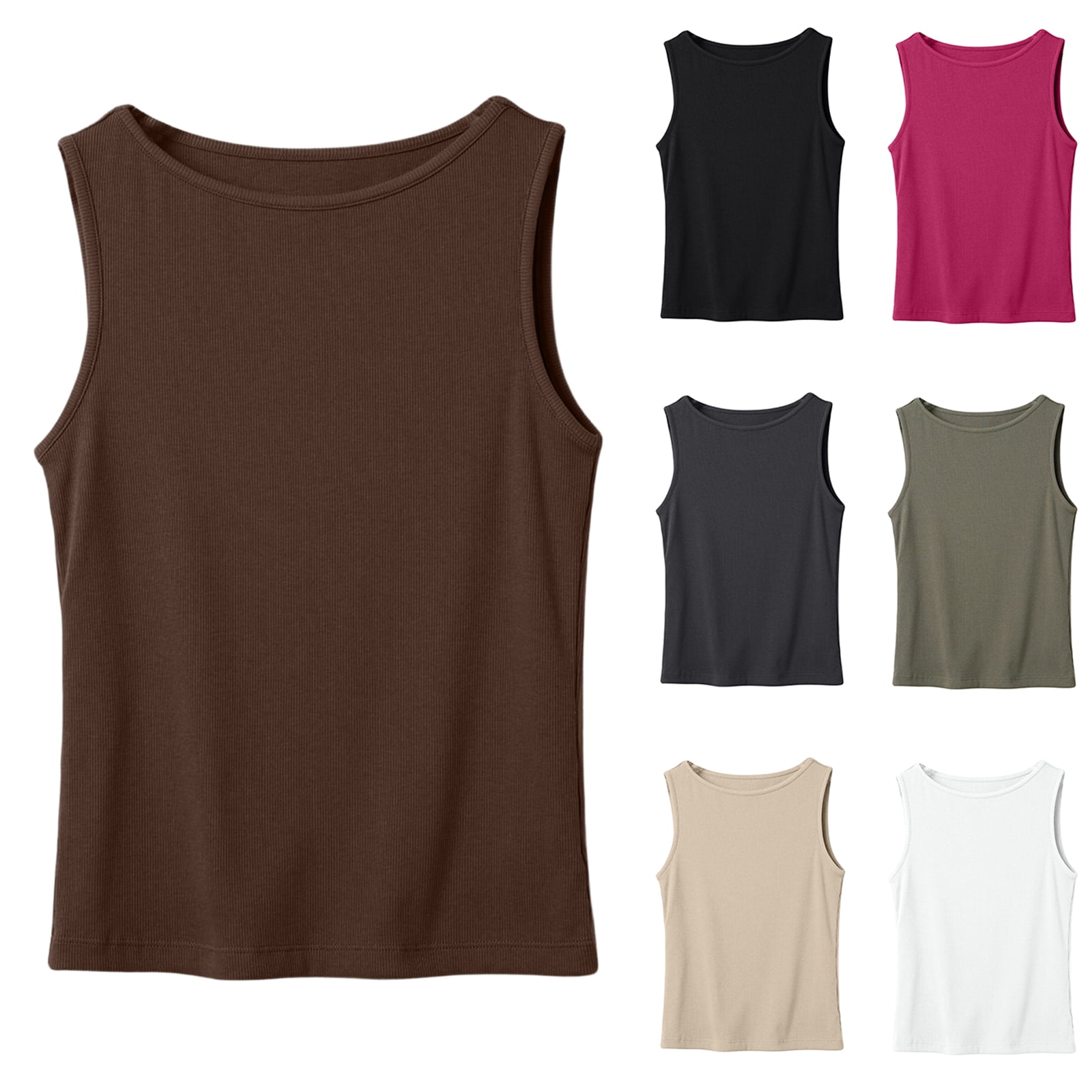 Bbyeadc Women's Tank Top Crewneck Sleeveless Fitted Undershirt Soft ...