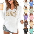 Bbyeadc Women's Tunic Top Beach Cover Ups Letter Long Sleeve V Neck ...