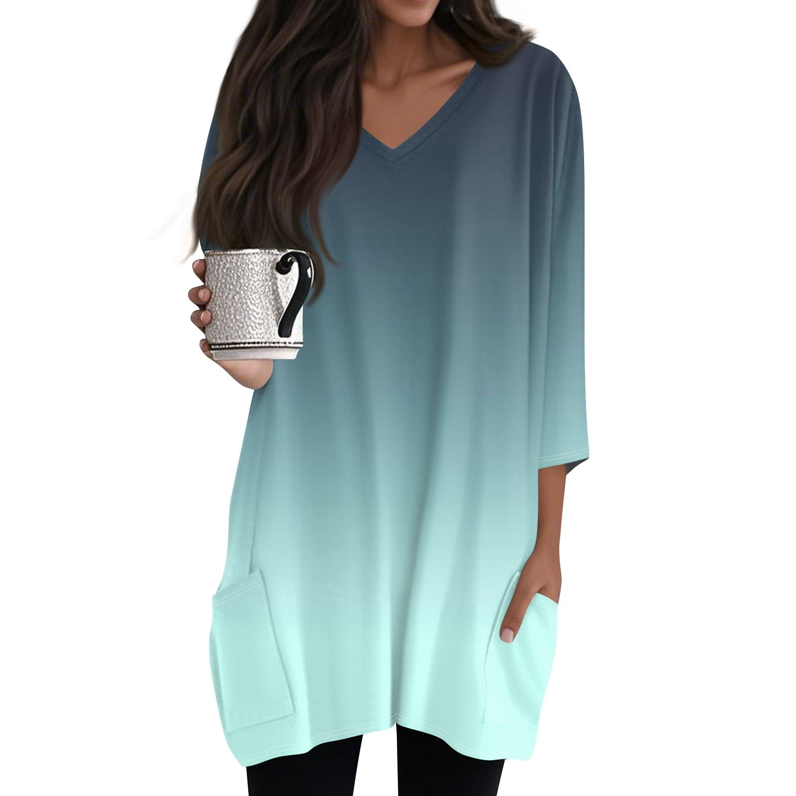 Bbyeadc Women's Tunics 3/4 Length Sleeve V Neck Tunic Blouse ...