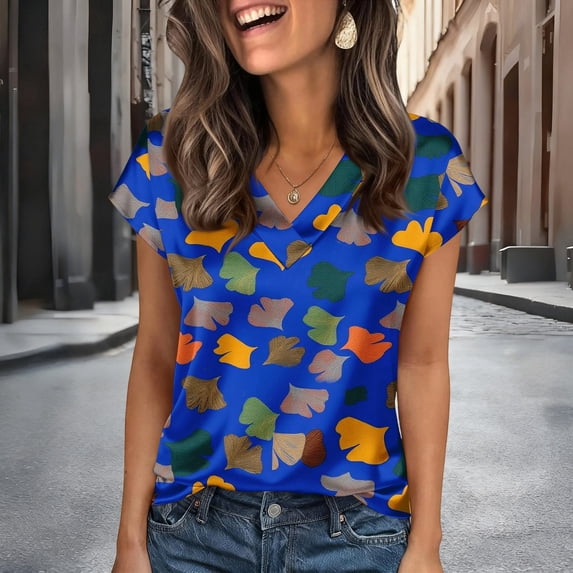 Bbyeadc Womens Blouses Dressy Casual Cap Sleeve Satin Shirts V Neck ...