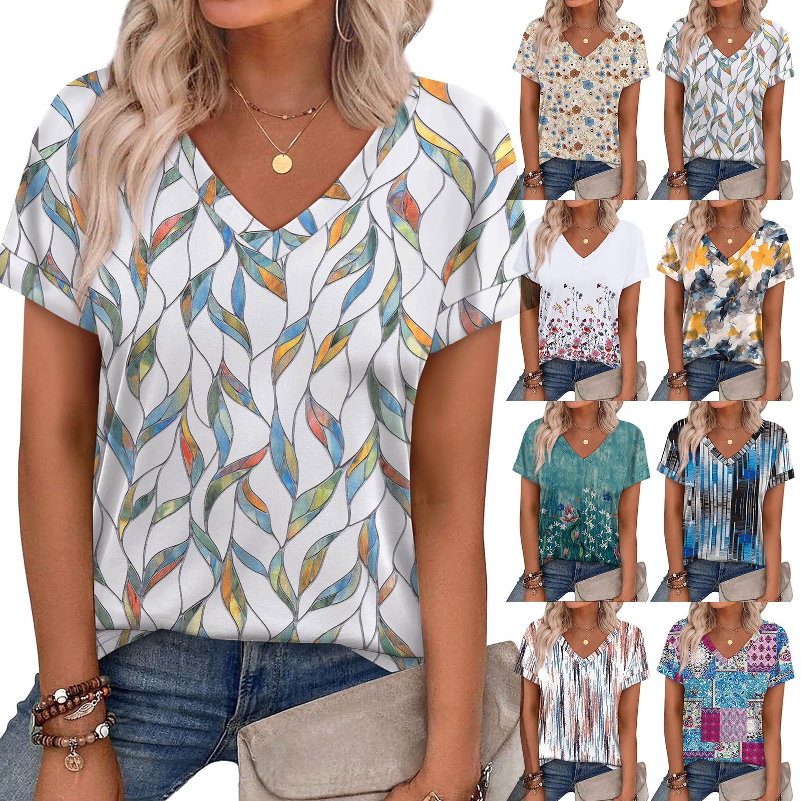 Bbyeadc Womens Blouses Short Sleeve V Neck Tops Summer Casual T-Shirts ...