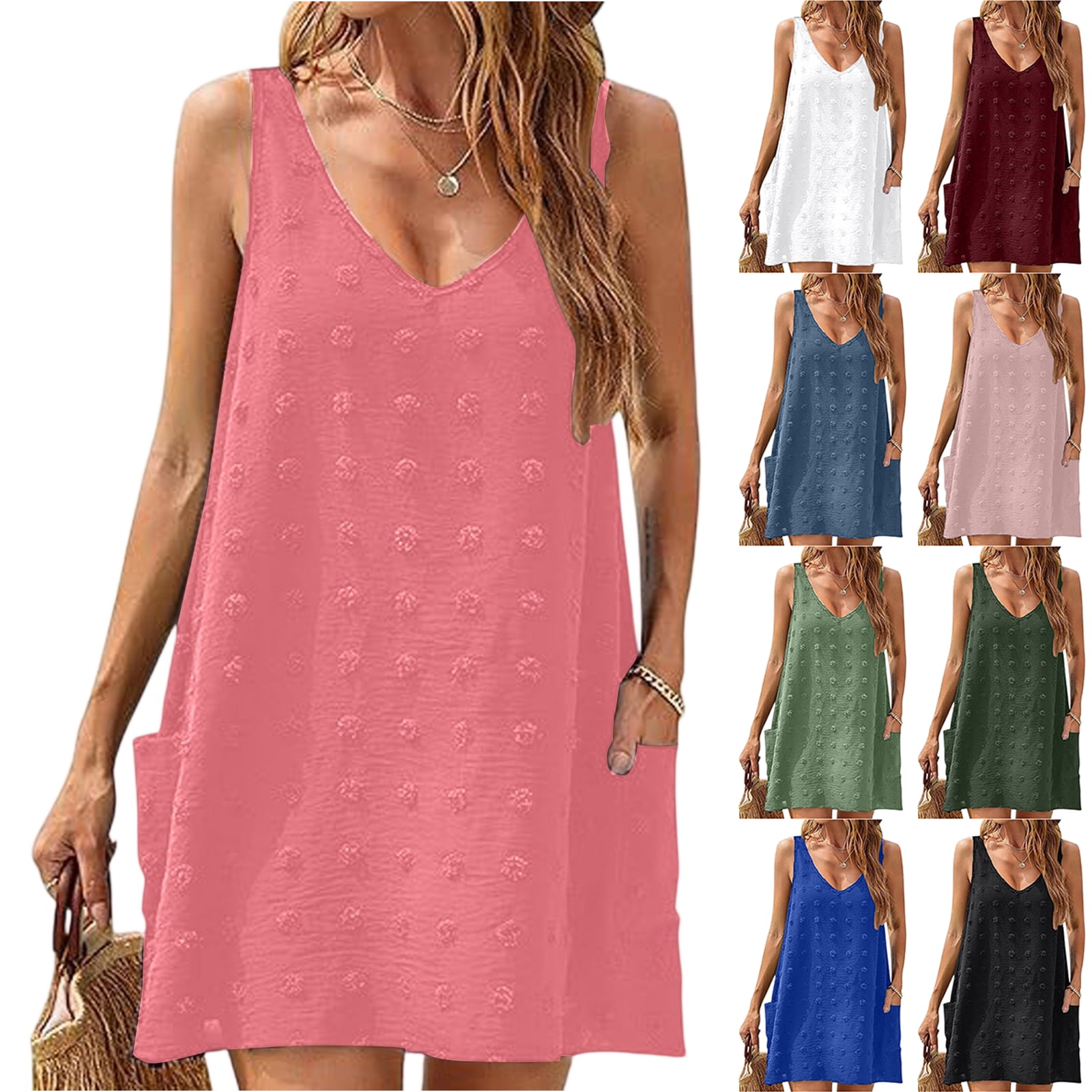 Bbyeadc Womens Dresses Polka Dot Beach Cover Up Summer Dress V Neck ...