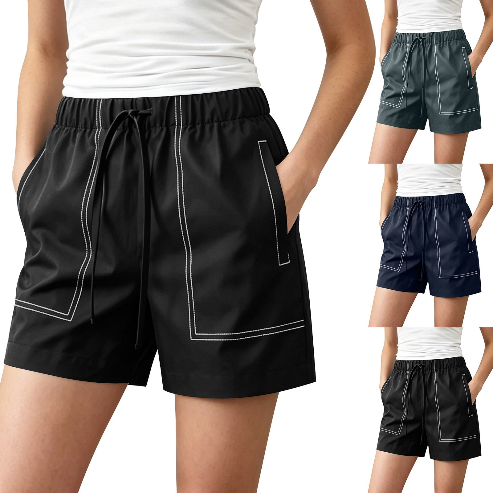 Bbyeadc Womens Shorts Casual Wide Leg High Waisted Summer Drawstring ...