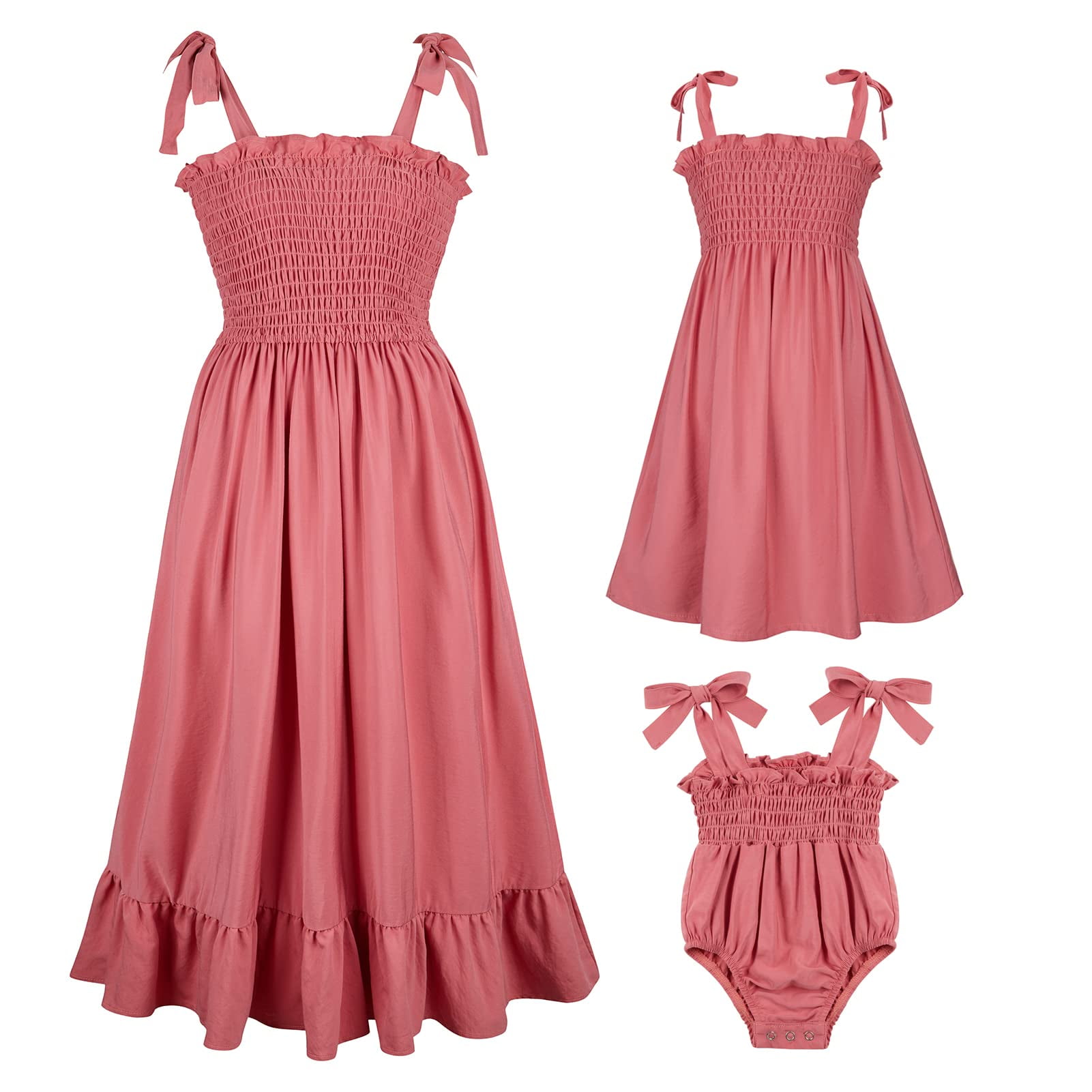 Bcaur Mommy and Me Dresses Matching Set Bowknot Shoulder Straps ...