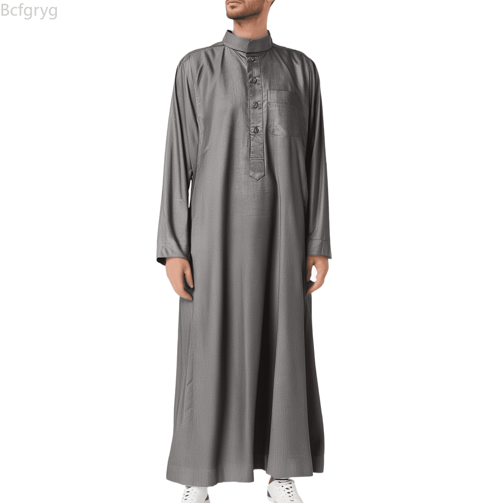 Bcfgryg Arab Men's Solid Color Stand Collar Robe Pocket Men's Robe Big ...