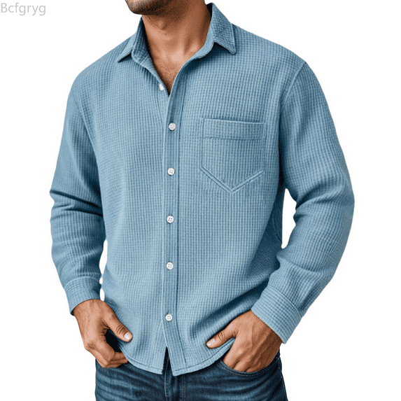 Bcfgryg Casual Knit Shirt Long Sleeve Button Down Formal Business Wear ...