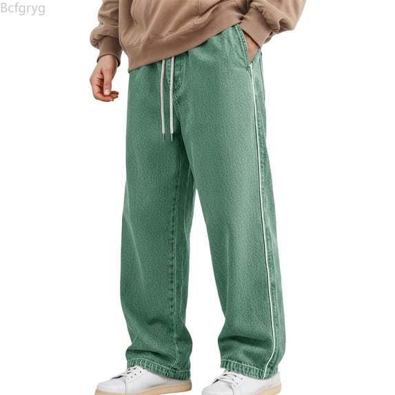 Bcfgryg Casual Washed Trousers Relaxed Fit Pure Color Comfortable ...