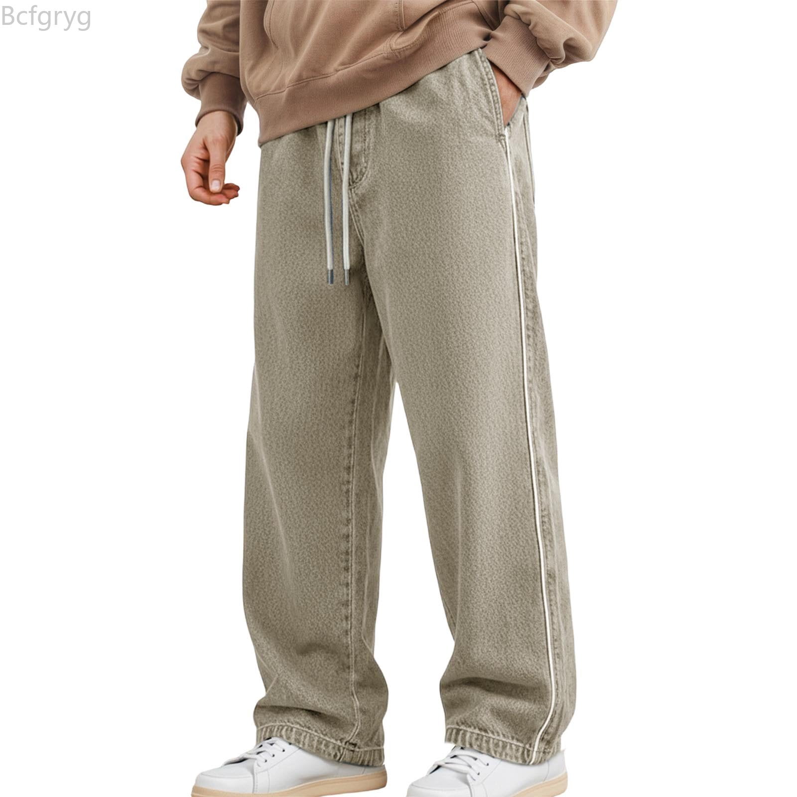 Bcfgryg Casual Washed Trousers Relaxed Fit Pure Color Comfortable ...