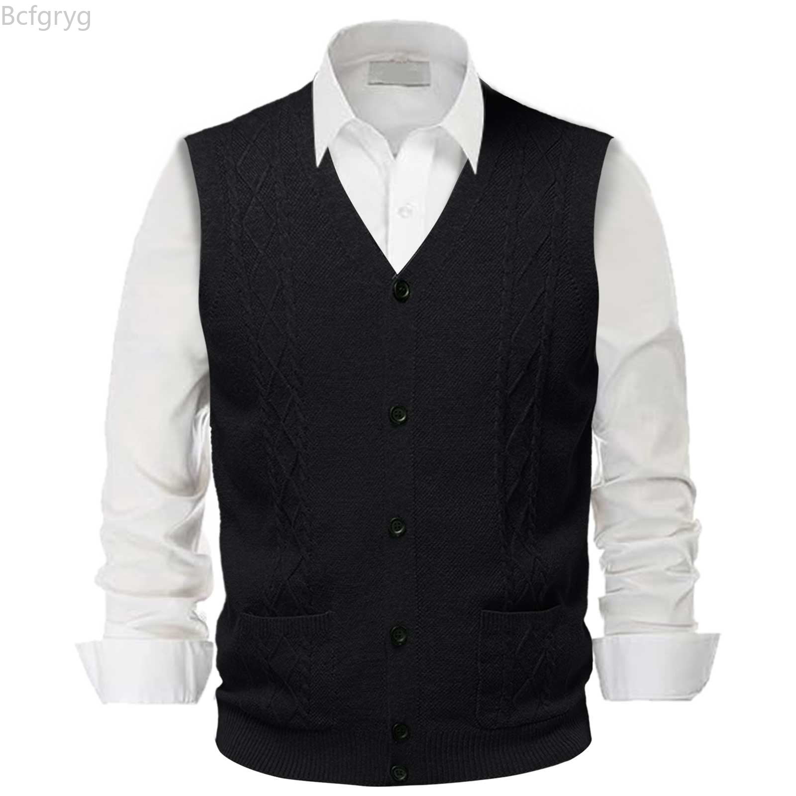 Bcfgryg Male Autumn And Winter Single Buckle Sweater Vest Vest V Neck ...