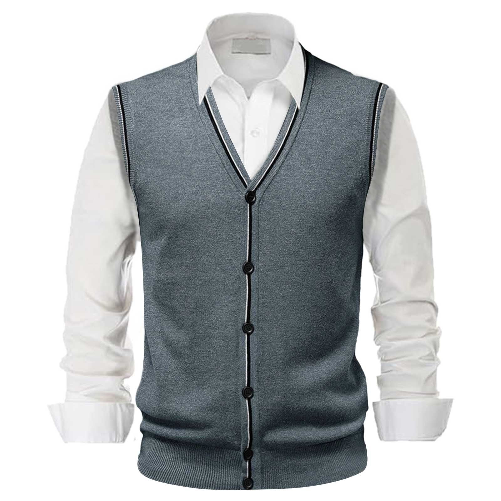 Bcfgryg Male Autumn And Winter Single Buckle Sweater Vest Vest V Neck ...