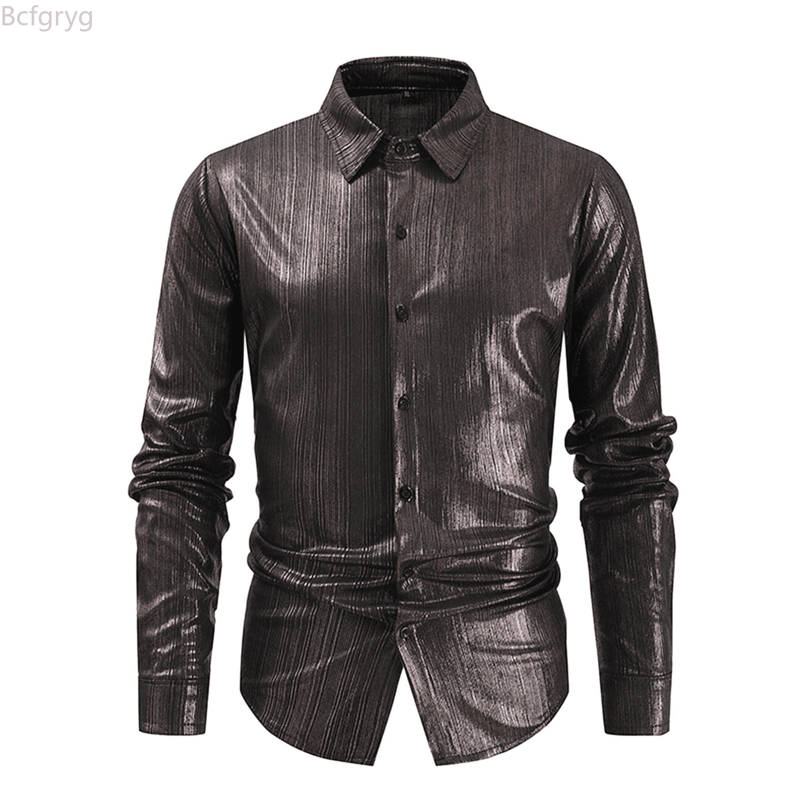 Bcfgryg Male Casual Lapel Shiny Long Sleeved Shirt In 5 Colors Men ...