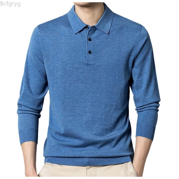Bcfgryg Male Knitwear Solid Color Shirt Collar Thin Long Sleeve Base ...
