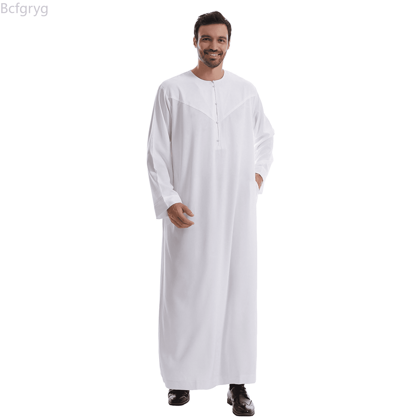 Bcfgryg Male Solid Color Long Sleeve Robe Arabic Clothes Middle Skirt ...