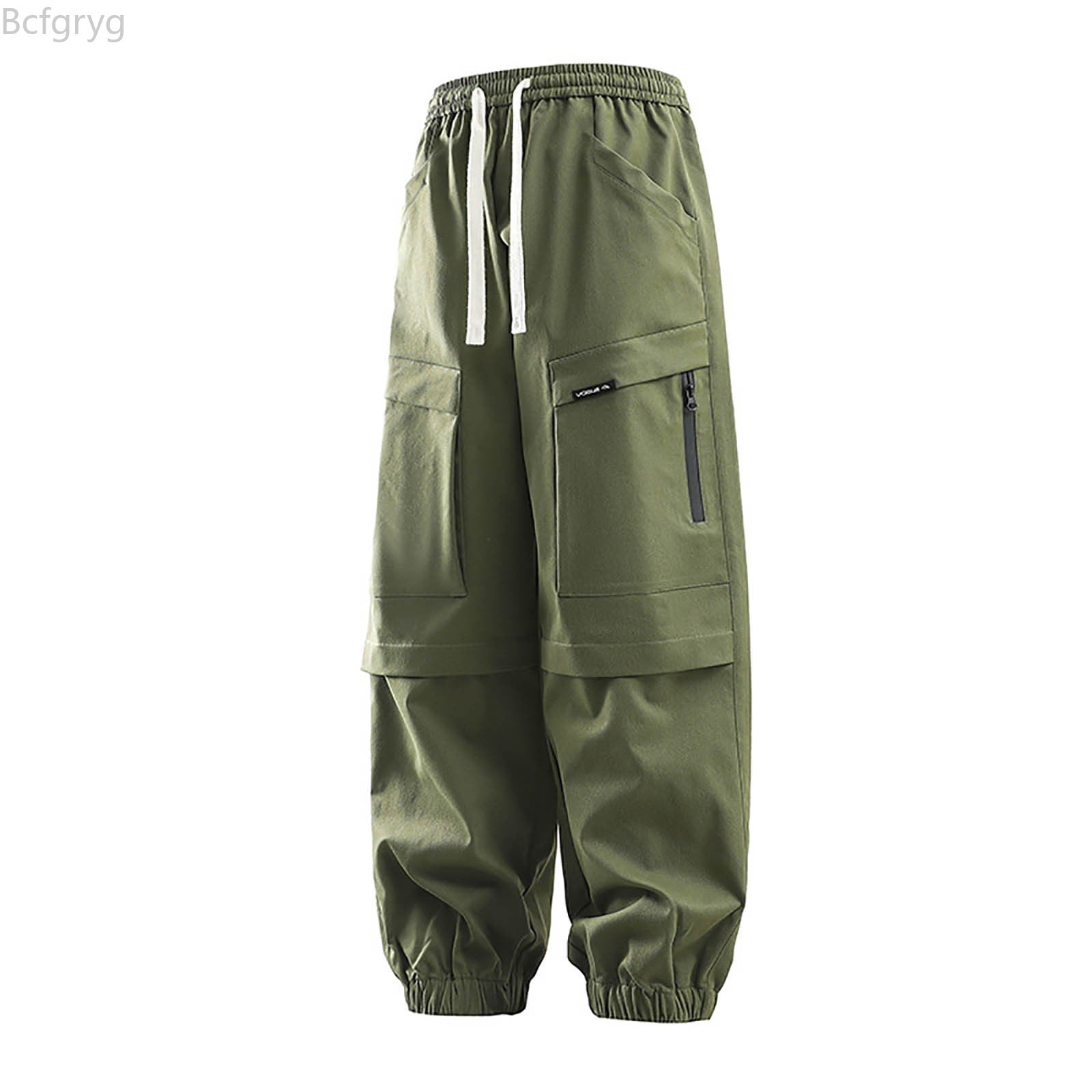 Bcfgryg Male Straight Leg Cargo Slacks Solid Color Loose Wide Leg ...