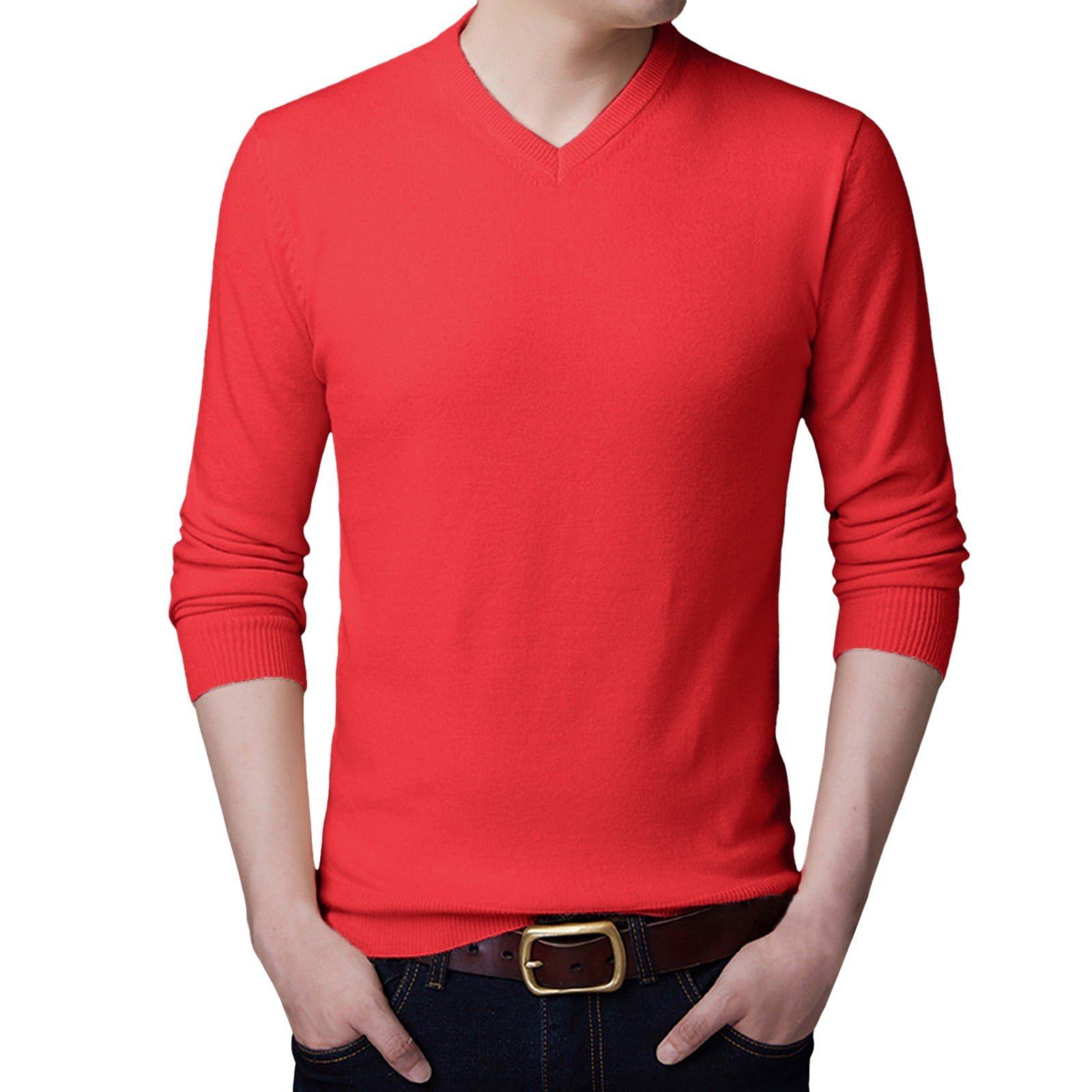 Bcfgryg Male V Neck Sweater Simple Slim Fit Trend Underlay Shirt Men's ...