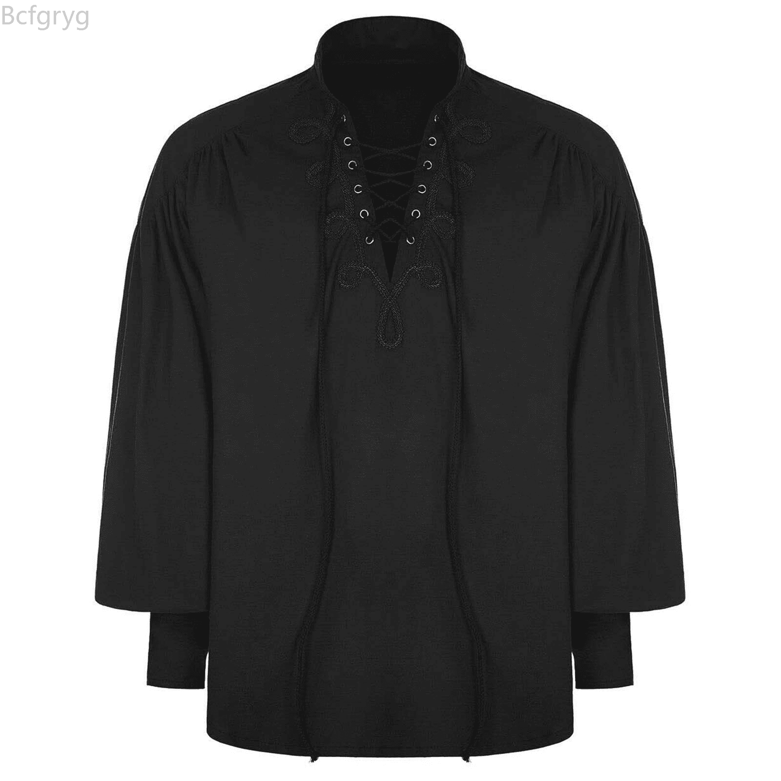 Bcfgryg Medieval Style Men's Long Sleeve Shirt With Eyelet Lacing And ...