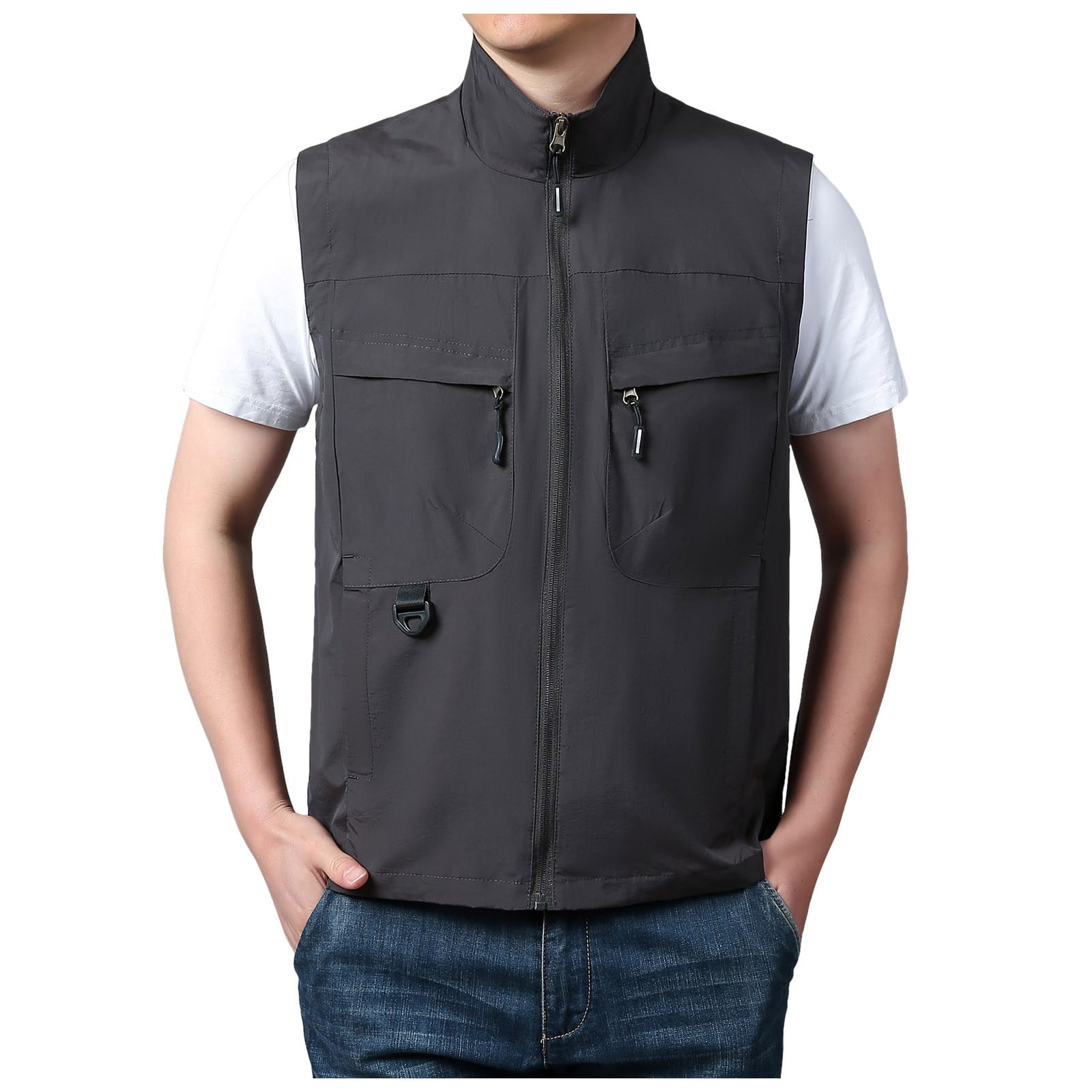 Bcfgryg Men S Jacket Vest Overalls Vest Pocket Outdoor Casual Plain ...